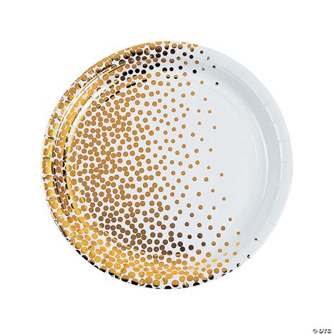 White With Gold Foil Dots Paper Dinner Plates 8 Ct Oriental Trading