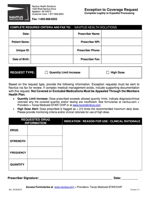 Navitus Health Solutions Exception To Coverage Request Form Fill Online Printable Fillable