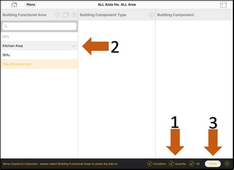 copying asset information across existing building functional areas assethub