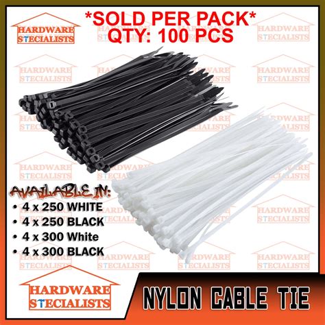 Nylon Cable Zip Tie 4 X 250 Mm Or 4 X 300 Mm White Or Black Shopee