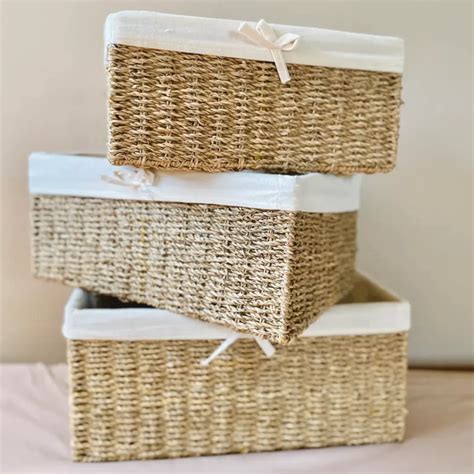 Seagrass Storage Baskets Set Of 3 With Liners