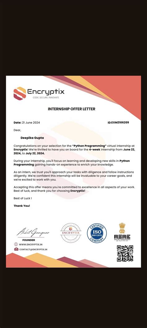 Deepika Gupta On Linkedin Encryptix Pythonprogramming Coding