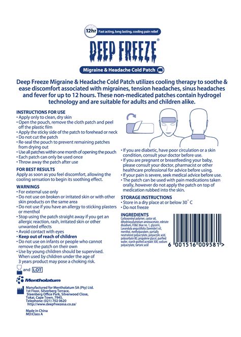 Deep Freeze Migraine Patch Deep Freeze