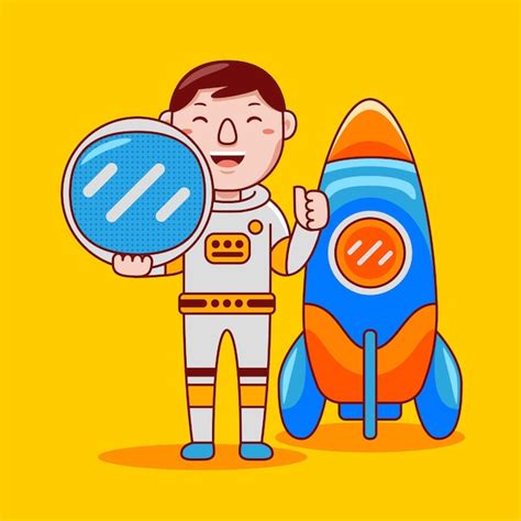 플랫 만화 스타일의 남자 우주 비행사 직업 프리미엄 벡터