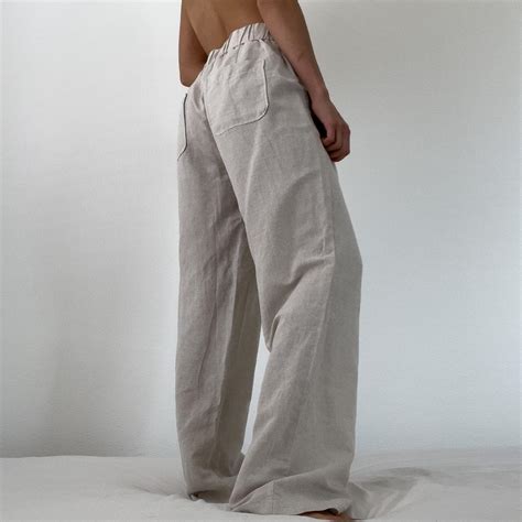 Stone Linen Pants Pair With A Colorful Bikini Top Depop