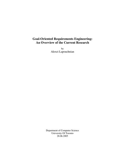 Pdf Goal Oriented Requirements Engineering An Overview Of The Current Research