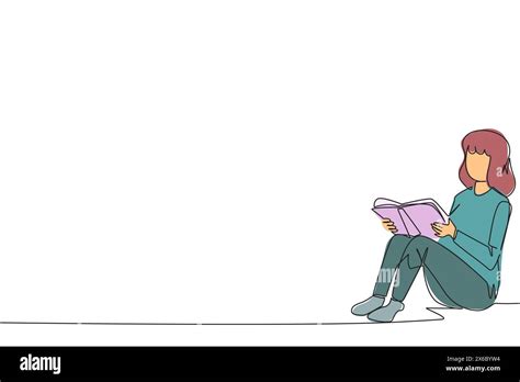 Continuous One Line Drawing Woman Sitting While Reading Book Read Books Alone To Focus On