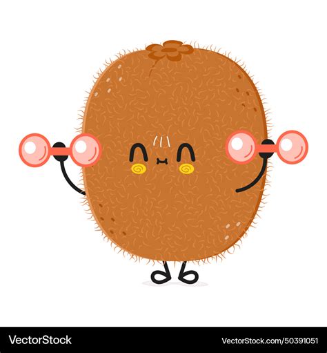 Cute Funny Kiwi Fruit Character With Dumbbells Vector Image