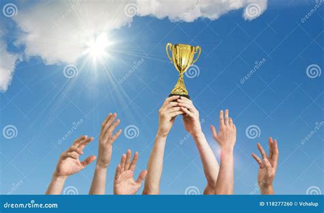 Man Holding Trophy Shadow Brazil Flag Royalty Free Stock Photo