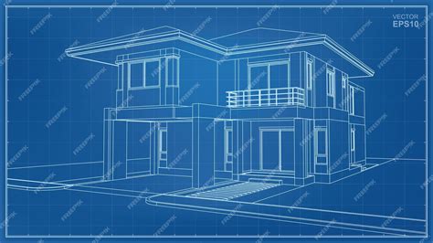 Premium Vector 3d Perspective Wireframe Of House Exterior Vector Illustration