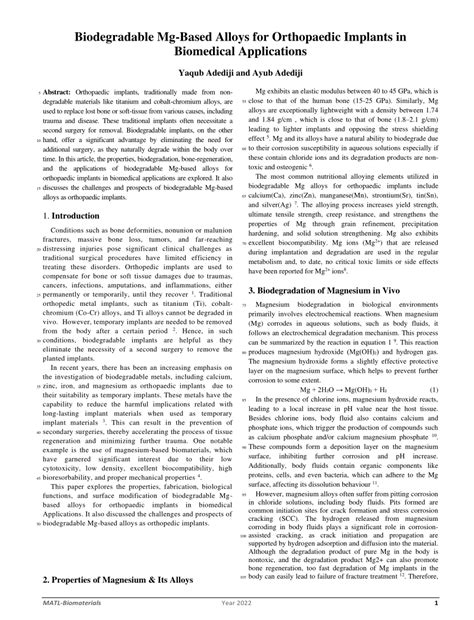 Pdf Biodegradable Mg Based Alloys For Orthopaedic Implants In Biomedical Applications