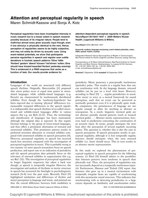 Pdf Event Related Brain Potentials Suggest A Late Interaction Of Meter And Syntax In The P600