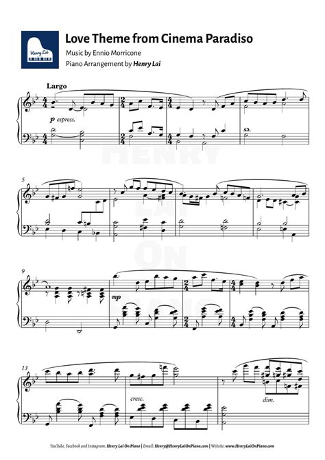 Ennio Morricone Love Theme From Cinema Paradiso Piano Solo Sheets