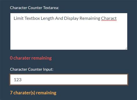 Limit Textbox Length And Display Remaining Characters Character