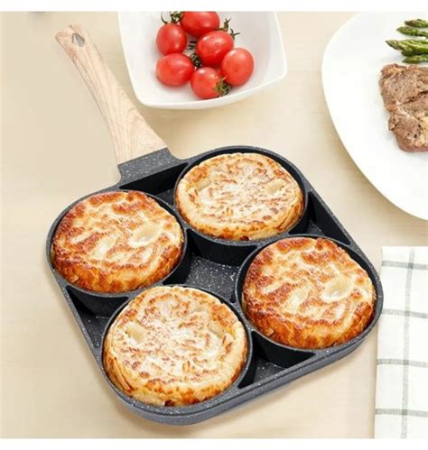 4 홀 오믈렛 팬 프라이팬 두꺼운 논스틱 계란 팬케이크 스테이크 요리 함부르크 빵 아침 식사 메이커 유도 조 티몬