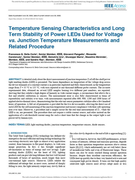 Temperature Sensing Characteristics And Long Term Pdf Light