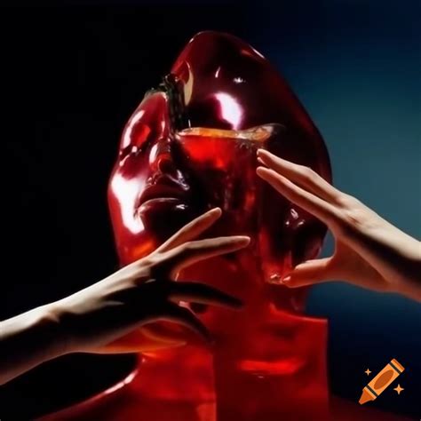 Pop Surreal Photography Featuring Iridescent Red Glass Statue On Craiyon