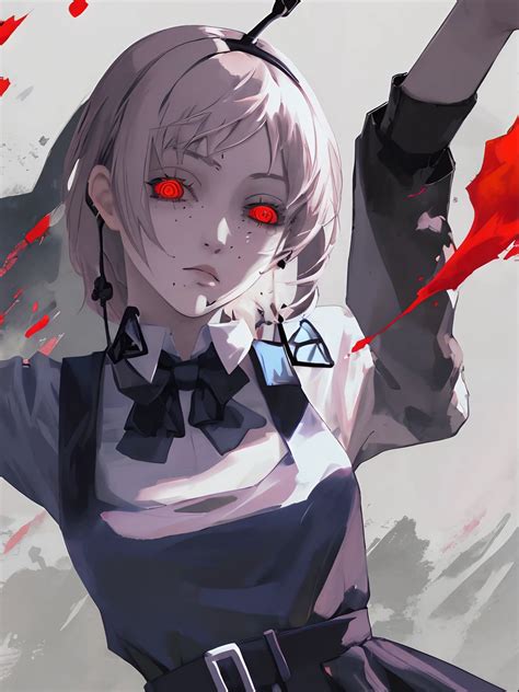 붉은 머리의 애니메이션 소녀가 칼을 들고 있고 손에는 칼이 있습니다 Seaart Ai