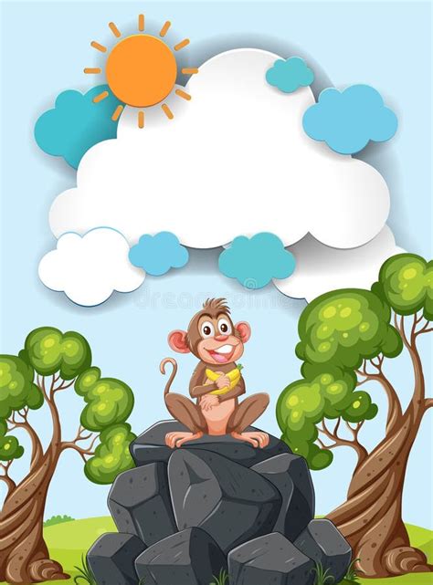 A Monkey Sitting On Rocks Under The Sun Stock Vector Illustration Of