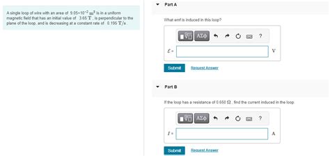 Solved Part AA Single Loop Of Wire With An Area Of Chegg