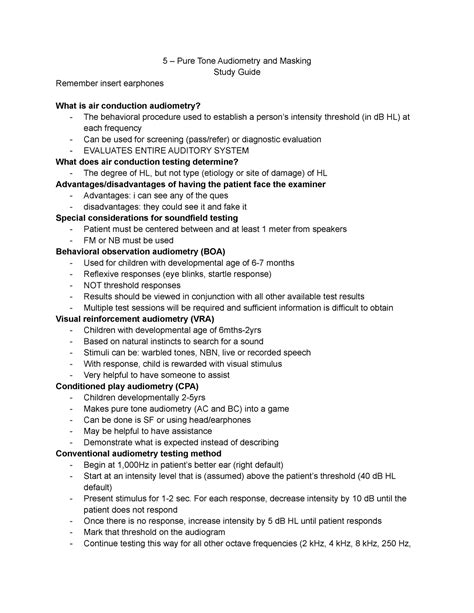 Comd 390 Chapter 5 Lecture Notes 5 Pure Tone Audiometry And