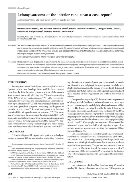 Pdf Leiomyosarcoma Of The Inferior Vena Cava A Case Report