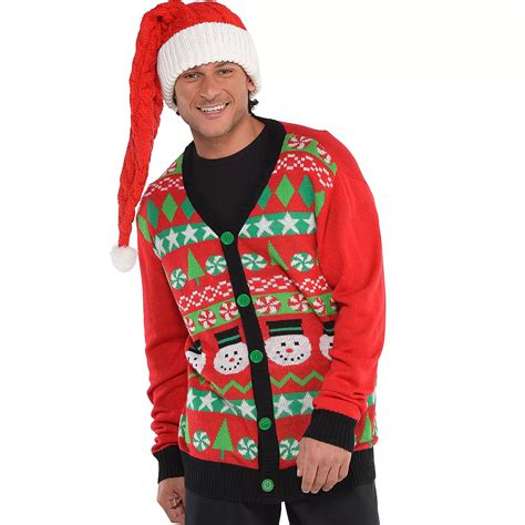 Red Snowman Ugly Christmas Sweater Cardigan Party City Canada