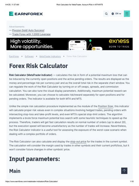 Risk Calculator For Metatrader Account Risk In Mt4 Mt5 Pdf
