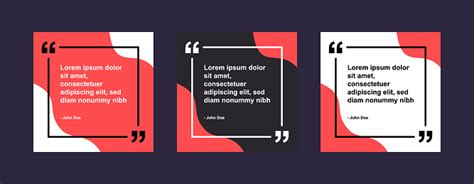 따옴표에 대 한 소셜 미디어 게시물 디자인 템플릿의 집합입니다 소셜 인스 타 그램 게시물 또는 창조적 인 추상적 인 배경과 테두리와 광장 배너 형판에 대한 스톡 벡터 아트