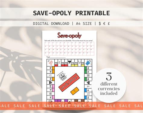 Saveopoly Savings Challenge Printable Bullet Journal Page Saving Game