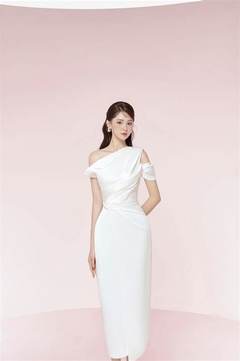 Womens Bauhinia Pencil Pleated Shoulder Silk Spandex Midi Dress Xssm