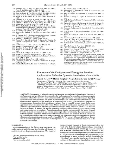 Pdf Evaluation Of The Configurational Entropy For Proteins