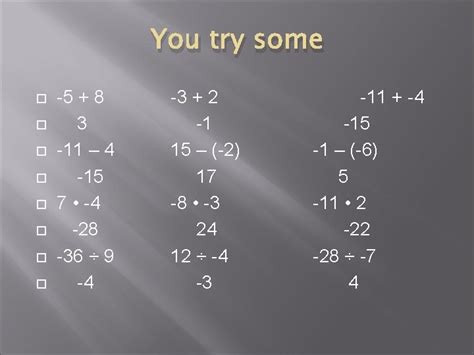 adding subtracting multiplying and dividing integers no calculators