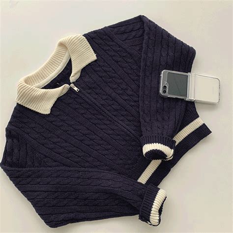 [가을 겨울 퀄리티დ ] 톰스 카라 배색 집업 가디건 에이블리