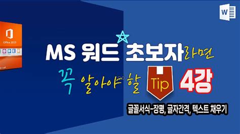 Ms워드 초보자가 꼭 알아야 하는 기초 강의 4강 ~ 글자와 글자사이의 간격조정방법 글자의 채우기색 지정 방법 Youtube