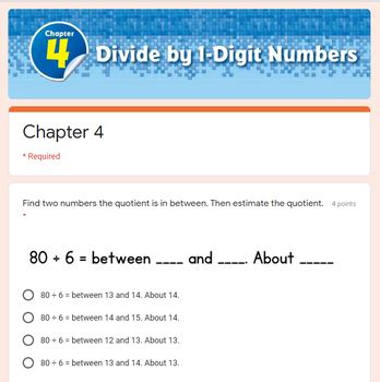 Go Math 4th Grade Chapter 4 Tests Divide By 1 Digit Numbers Distance