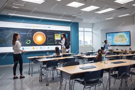 Premium Ai Image The Evolution Of Smartboards Interactive Displays In The Futuristic Classroom
