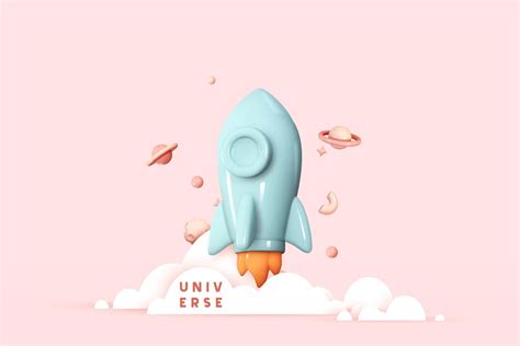 행성 주위의 우주에서 비행 우주 로켓 우주선 발사 로켓 3d 아이콘입니다 현실적인 창조적인 개념 기호입니다 로고 배