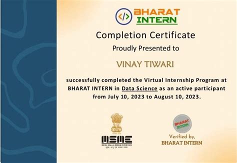 Datascience Internshipcompletion Bharatintern Vinay Tiwari