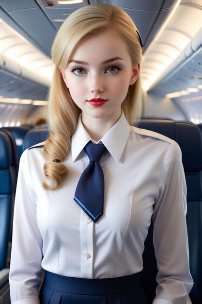 A Pretty Woman In A White Shirt And Tie Is Posing On An Airplane In