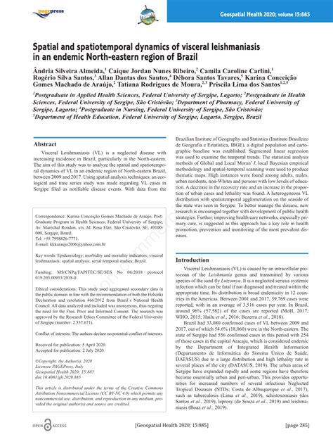 Pdf Spatial And Spatiotemporal Dynamics Of Visceral Leishmaniasis In An Endemic North Eastern
