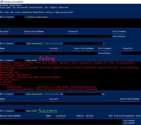 Get Azvm Resource Provider Microsoftcompute Failed To Return Collection Response For Type