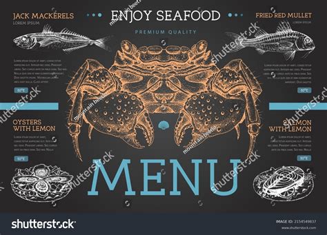 Chalk Drawing Seafood Restaurant Menu Design Stock Vector Royalty Free