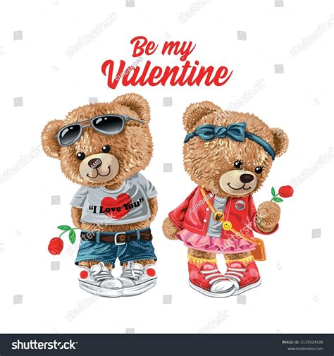 Teddy Bear Cute Couple Be My Stock Vector Royalty Free 2115024338
