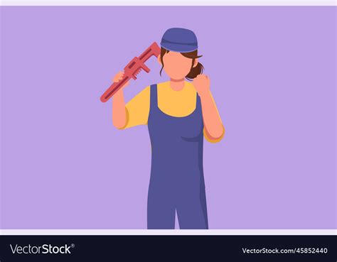 Graphic Flat Design Drawing Female Plumber Holds Vector Image