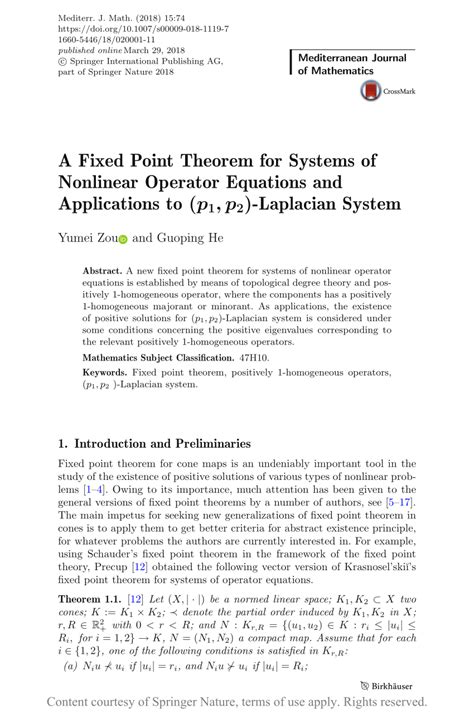 A Fixed Point Theorem For Systems Of Nonlinear Operator Equations And Applications To P1p2