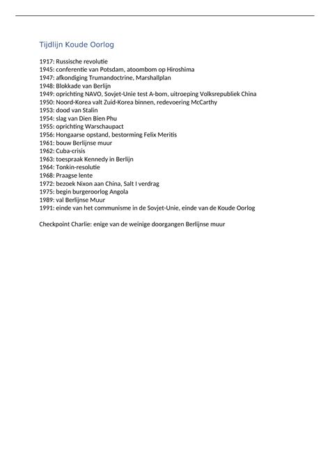 Samenvatting Historische Context Koude Oorlog Geschiedenis Stuvia NL