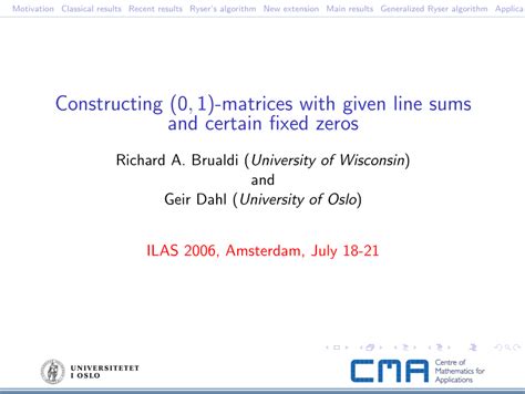 Pdf Constructing 01 Matrices With Given Line Sums And Certain