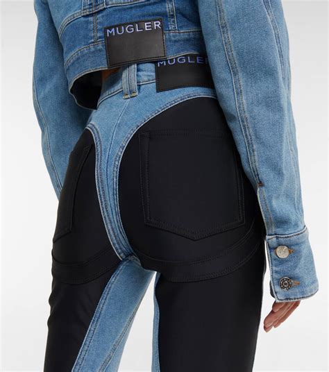 Mugler - Jersey-paneled high-rise slim jeans | Mytheresa