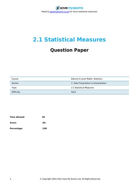 Edexcel A Level Maths Statistics 21 Statistical Measures Savemyexams